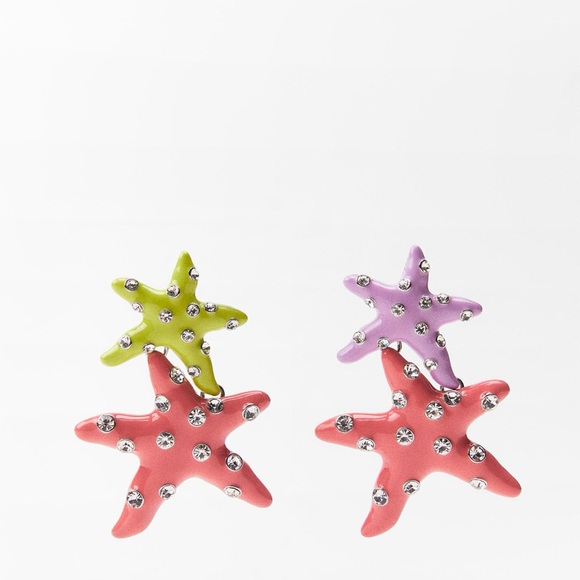 Zara | Jewelry | Zara Starfish Earrings Pink Green And Purple | Poshmark